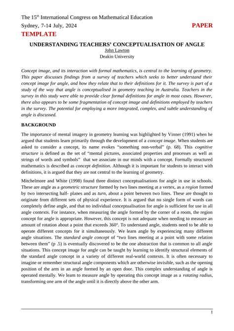 Pdf Paper Template Understanding Teachers Conceptualisation Of Angle