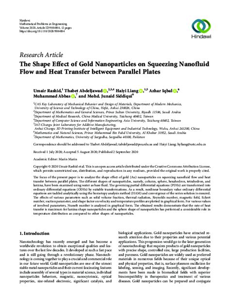 Pdf The Shape Effect Of Gold Nanoparticles On Squeezing Nanofluid Flow And Heat Transfer