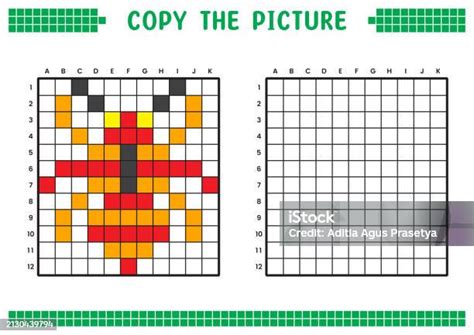 그림을 복사하고 그리드 이미지를 완성합니다 사각형으로 그리는 교육용 워크시트 셀 영역 색칠 어린이의 유치원 활동 만화 벡터 픽셀