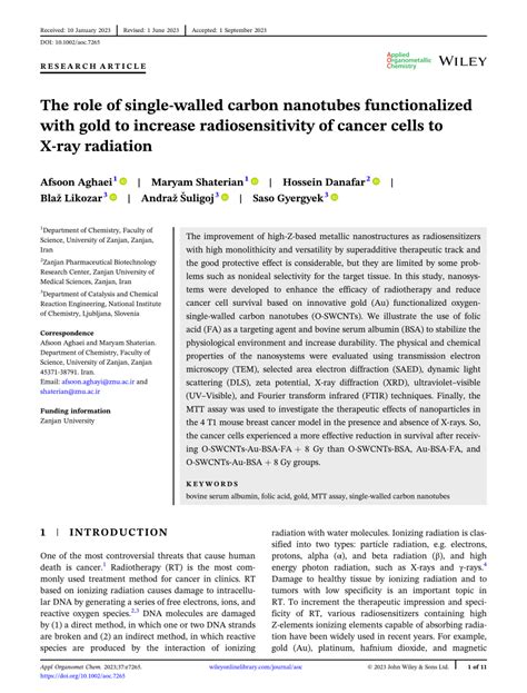 The Role Of Single‐walled Carbon Nanotubes Functionalized With Gold To Increase Radiosensitivity
