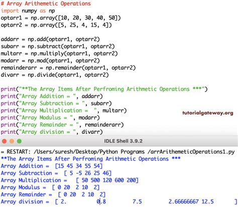 Python Program To Perform Arithmetic Operations On Array