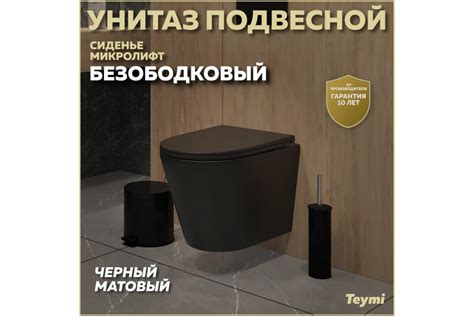 Подвесной унитаз Teymi Solli безободковый, черный матовый ...