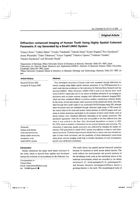 Pdf 2022 Kono Diffraction Enhanced Imaging Of Human Tooth Using