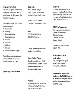Fillable Online PCCN Certification Review Course Northern Arizona Healthcare Fax Email Print