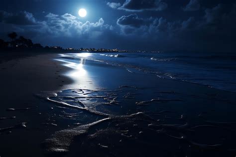 Premium Photo Photo Of Moonlit Beach With Reflecting Ocean Waves Night Landscape