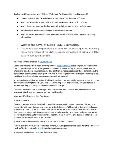 Explain The Difference Between Tableau Worksheet Pdf