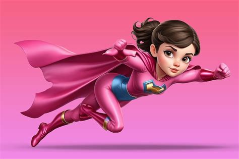 Premium Psd Cute Brunette Girl In Pink Superhero Comics Costume