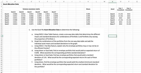Solved Asset Allocation Dataa ﻿using Excels Data Table