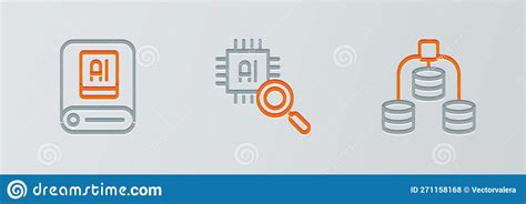 Set Line Server Data Artificial Intelligence Ai And Processor Cpu