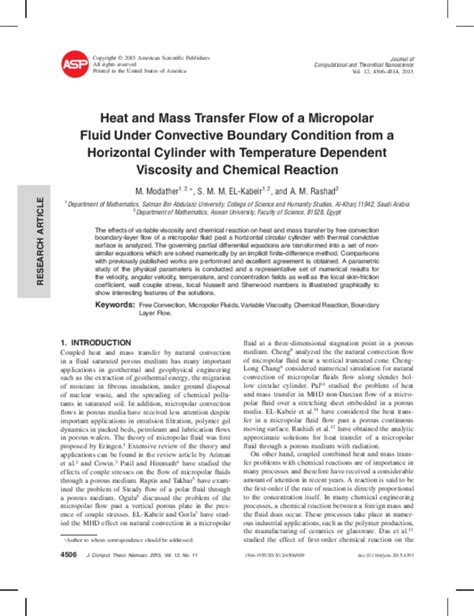 Pdf Heat And Mass Transfer Flow Of A Micropolar Fluid Under Convective Boundary Condition From