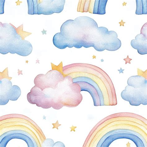 Elegant Modern Pattern With Seamless Watercolor Rainbows In A Variety Of Colors Stock