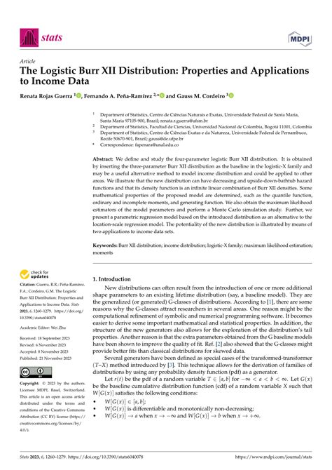 Pdf The Logistic Burr Xii Distribution Properties And Applications To Income Data