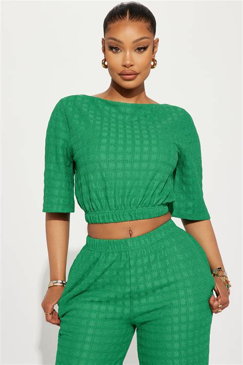 Day Plans Textured Pant Set Kelly Green Fashion Nova
