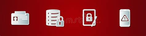 Set Identification Badge Server Security With Lock Tablet Closed Padlock And Mobile