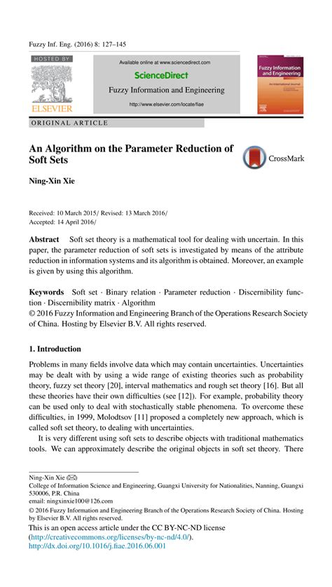 pdf an algorithm on the parameter reduction of soft sets