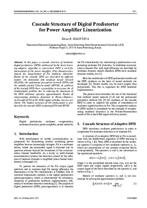 Pdf Cascade Structure Of Digital Predistorter For Power Amplifier