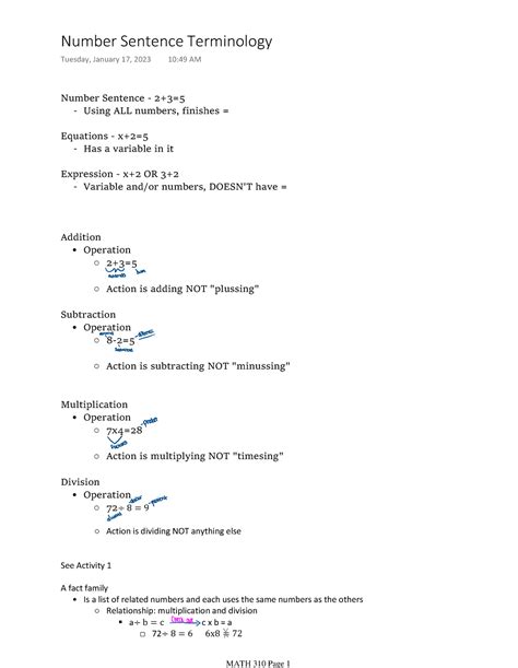 Number Sentence Terminology Number Sentence Using ALL Numbers Finishes Equations