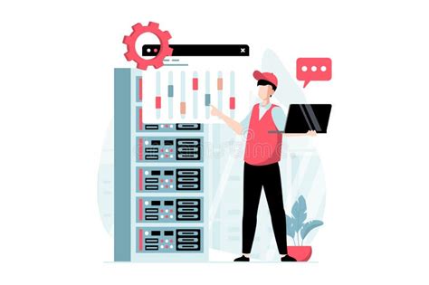 Server Maintenance Concept With People Scene In Flat Design Stock