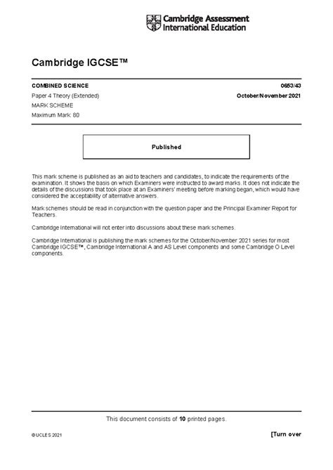 0653 W23 Ms 41 Igcse Combined Science Paper 4 Theory Mark Scheme