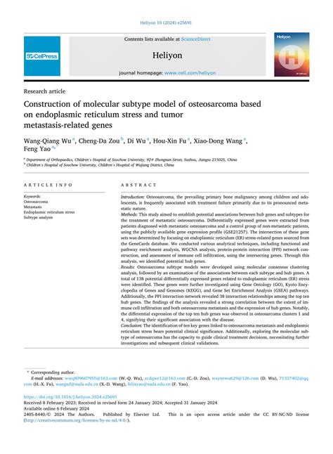 Pdf Construction Of Molecular Subtype Model Of Osteosarcoma Based On
