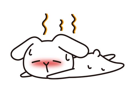 暑くてダウンしている白いうさぎの無料フリーイラスト かわいい手描きの無料素材「てがきっず」保育園・小学校・介護施設にぴったりのフリー