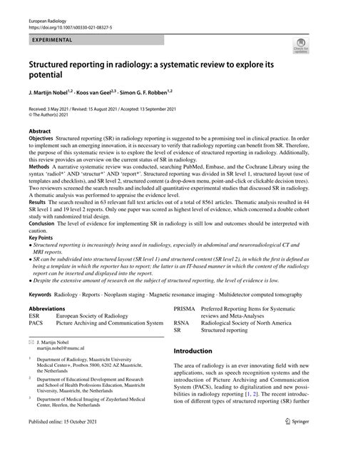 Pdf Structured Reporting In Radiology A Systematic Review To Explore