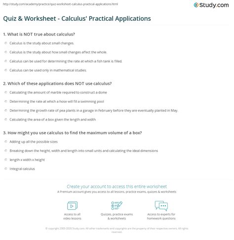 Quiz Worksheet Calculus Practical Applications Study Com