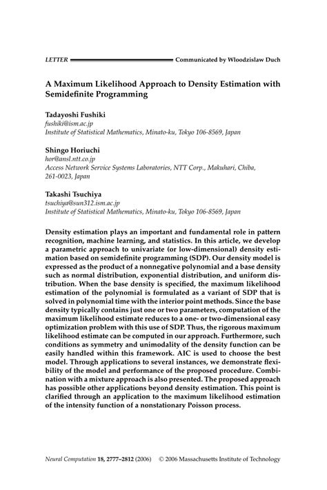 Pdf A Maximum Likelihood Approach To Density Estimation With Semidefinite Programming