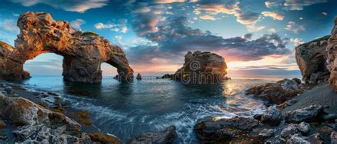 Natural Rock Arches In Ocean Stone Arches Sunset View Fantastic