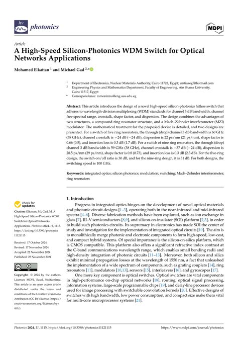 Pdf A High Speed Silicon Photonics Wdm Switch For Optical Networks Applications