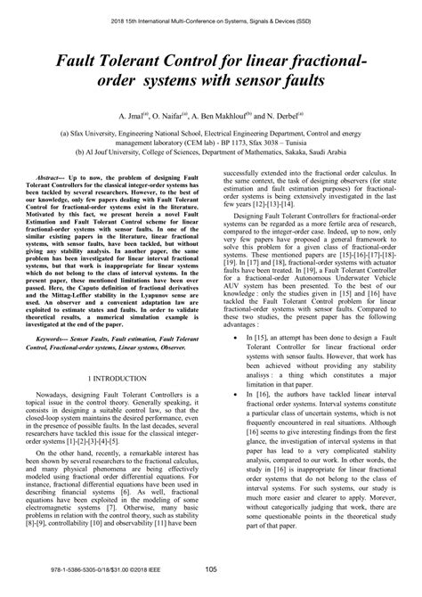 Pdf Fault Tolerant Control For Linear Fractional Order Systems With Sensor Faults