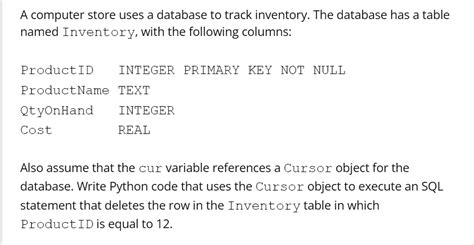 Solved Texts Python A Computer Store Uses A Database To Track
