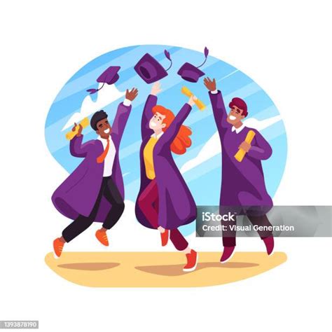 졸업 모자를 던지는 것은 만화 벡터 일러스트레이션을 고립시켰다 가공의 인물에 대한 스톡 벡터 아트 및 기타 이미지 가공의 인물 개념 검은색 Istock