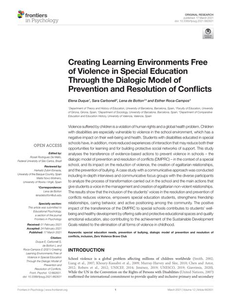 Pdf Creating Learning Environments Free Of Violence In Special Education Through The Dialogic