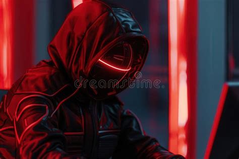 A Hacker Dressed In A Futuristic Halloween Costume Breaking Into A