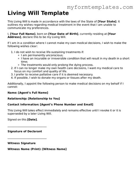Printable Living Will Form — My Form Templates