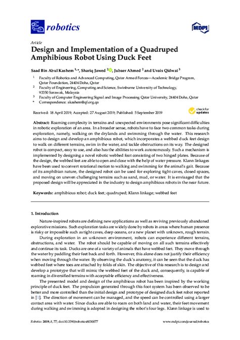 pdf design and implementation of a quadruped amphibious robot using duck feet