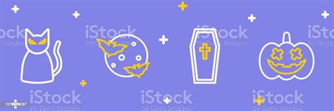 호박 기독교 십자가가 있는 관 달과 별 검은 고양이 아이콘을 설정합니다 벡터 10월에 대한 스톡 벡터 아트 및 기타 이미지 10월 가득 찬 가을 Istock