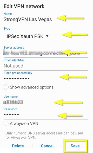 Android IPSec Written Setup StrongVPN