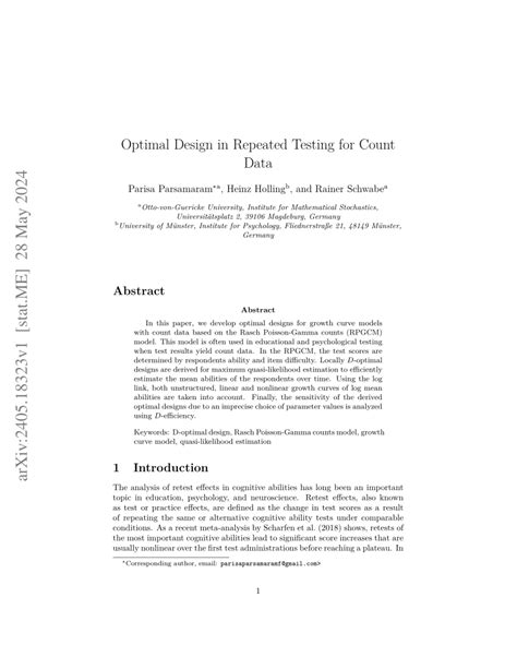 Pdf Optimal Design In Repeated Testing For Count Data