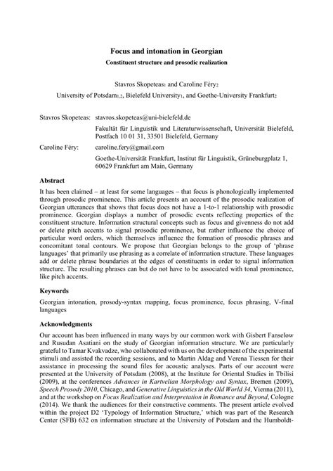 Pdf Focus And Intonation In Georgian Constituent Structure And Prosodic Realization