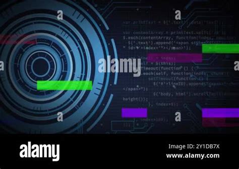 Futuristic Circular Interface And Data Processing Animation Over