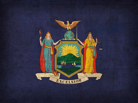 New York State Flag Art On Worn Canvas Mixed Media By Design Turnpike