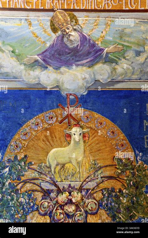 Temple Chapel 13th Century Tapestry With Paschal Lamb Palm Majorca Temple Chapel 13th Century Tapestry With Paschal Lamb Palm Majorca