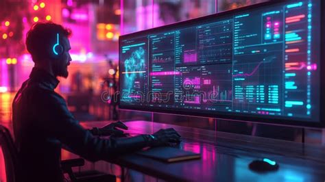 An Android Analyzes Project Timelines On A High Tech Display In A
