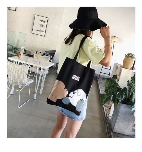 Милая мультяшная Холщовая Сумка с принтом «Мы Голые Медведи Женская Большая вместительная
