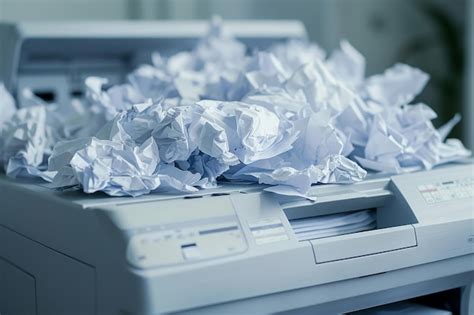 Closeup Of A Printer Machine Overloaded With Crumpled Paper Causing A Jam An Outdated Printer