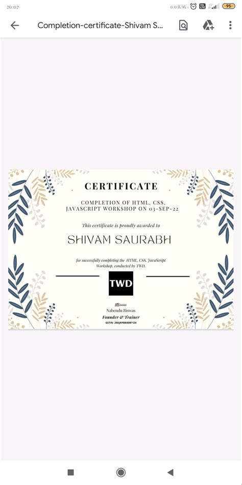 Shivam Saurabh On Linkedin Javascript Css Html Workshop Certificateofcompletion