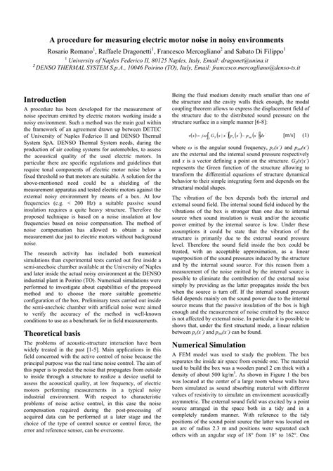 PDF A Procedure For Measuring Electric Motor Noise In Noisy Environments