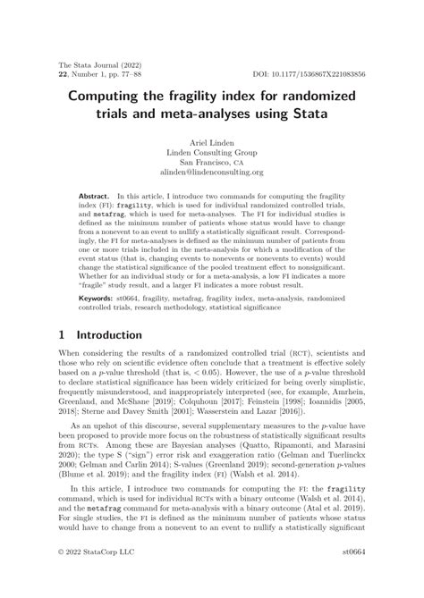 Pdf Computing The Fragility Index For Randomized Trials And Meta